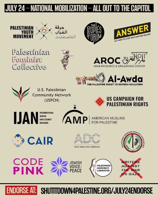 National Mobilization July 24, 2024 to Washington D.C. – Free Palestine ...