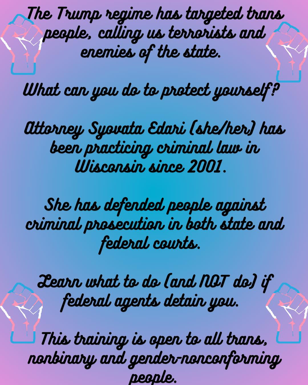 Madison, January 10, 2026: Know Your Rights, Trans Edition – Wisconsin ...